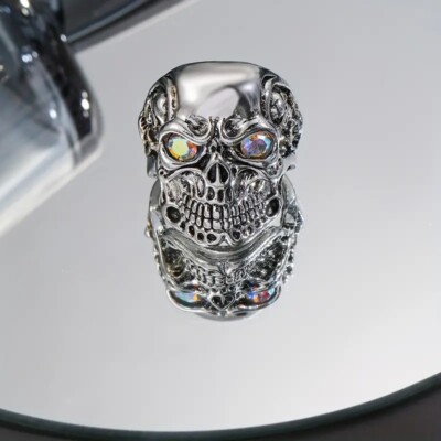 925 Sterling Silver New Fashion Biker Skull Wedding Engagement Ring ...