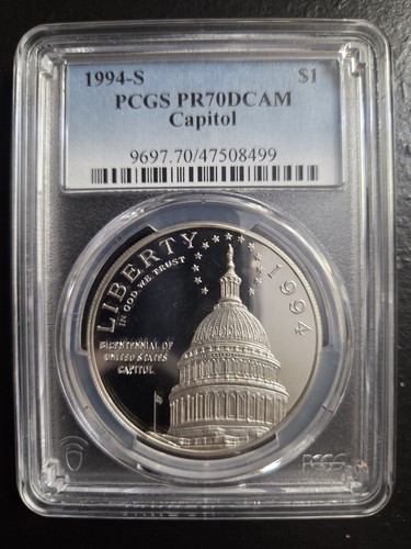 1994-S CAPITOL COMMEMORATIVE PROOF SILVER DOLLAR PCGS PR70 DCAM BLUE ...