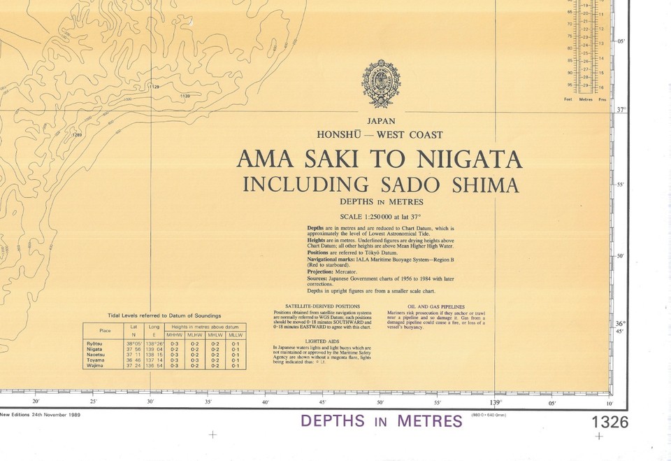 1326 Japan Honshu West Coast Ama Saki To Nigata Sado Shima Chart Map ...