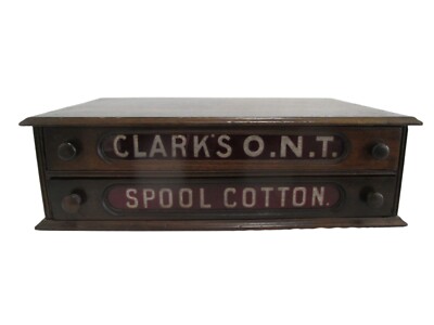 Antique CLARK's ONT Spool Cotton Wood SEWING 2 Drawer Chest Display ...