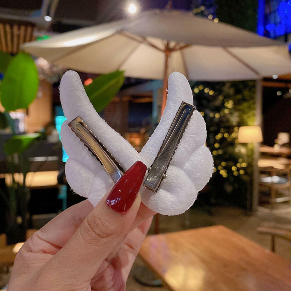 Angel Hair Clips Girls Kids Cartoon Plush Pins Barrette White Wing Hair ...