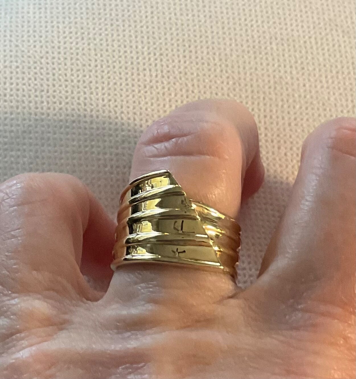 Cigar Band Ring Women 14K Solid Gold Italy 15mm Wide Ribbed Band Size 6 ...