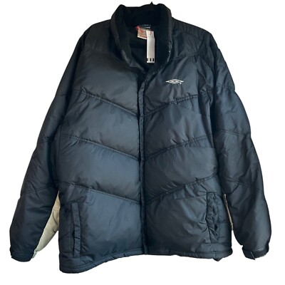 Vintage Umbro Mens XL Black Quilted Puffer Jacket Coat Down Blend* Read ...