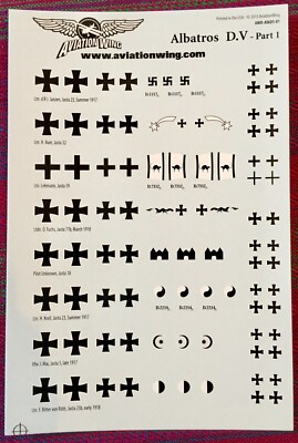 Albatros D.V Part 1 (8) Ace Custom WW1 Decals (1 set) Wings of Glory ...