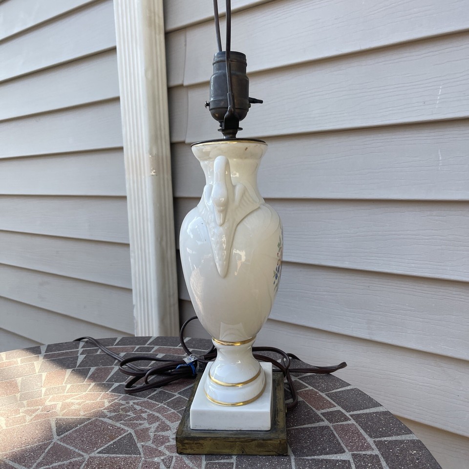 Vintage Lenox Rose Pattern Trophy Vase With Swan Handles Green Mark ...