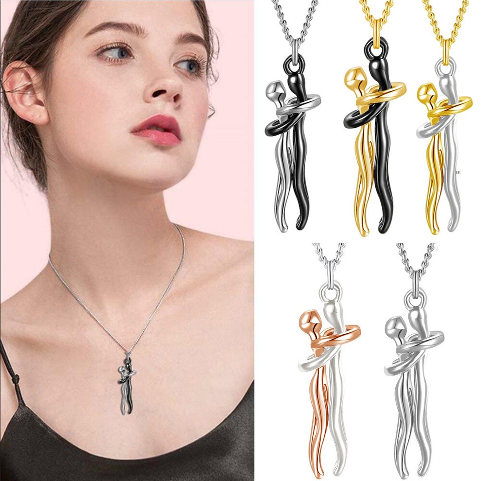 Love Pendant Necklace Women Jewellery Gift Couple Hug Kissing Chain ...