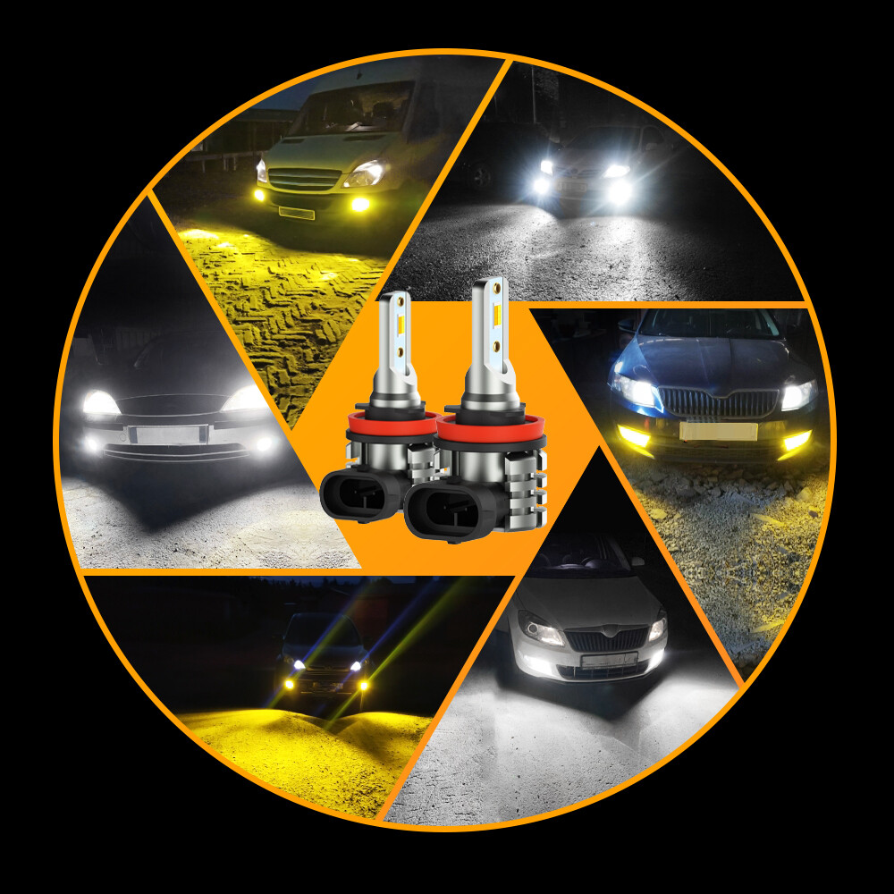 Dual Color H8 H11 LED Fog Light Bulb 6000K White/Amber Yellow Driving ...