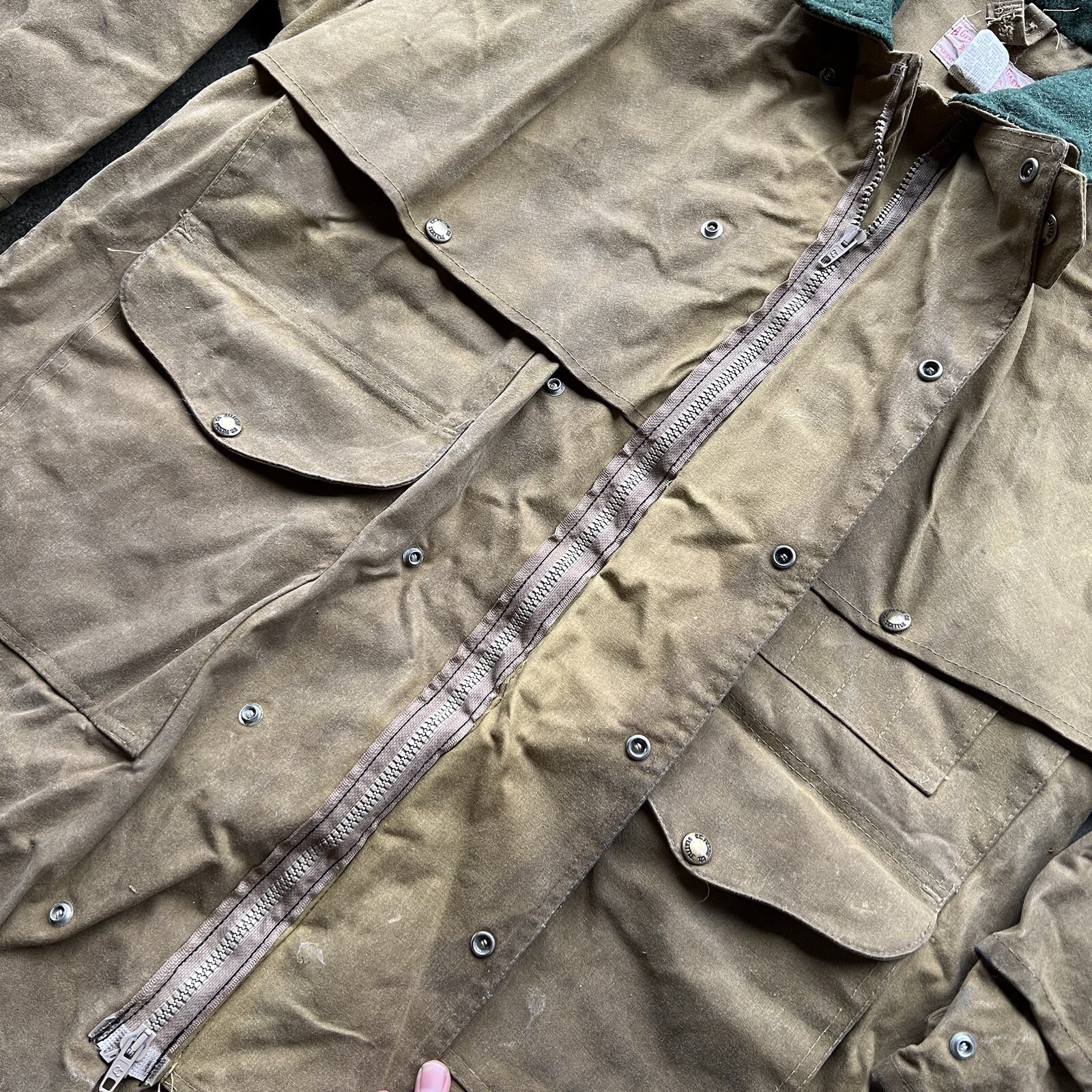 Vtg CC Filson Tin Cloth Oil Waxed DUSTER Coat Style #65 Shell Mens Size ...