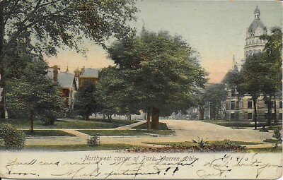 Northwest Corner of the Park, Warren OH vintage postcard postally used ...