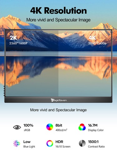 4K Portable Monitor, 16 3840x2400 IPS Laptop Monitor, 1500:1, 400 Nits ...