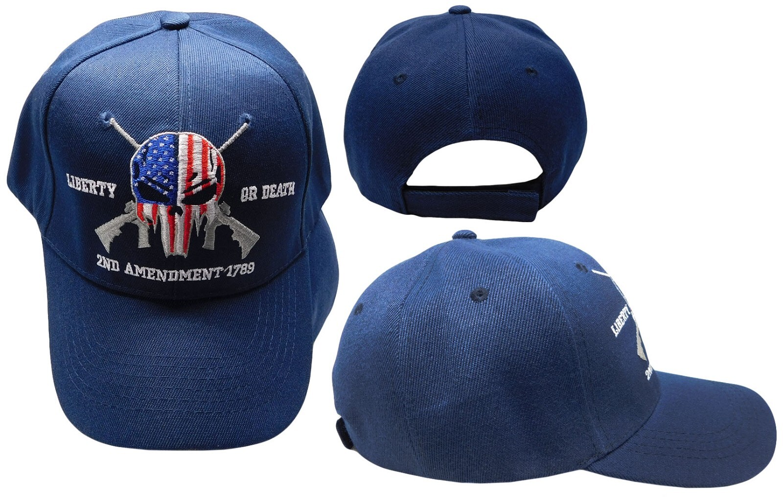 TRUMP 2024 Liberty or Death 2nd Amendment Embroidered Skull (BLUE) Hat ...