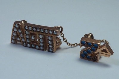 Alpha Epsilon Pi Fraternity Pin 10K Gold with Pearls and Sapphire | eBay