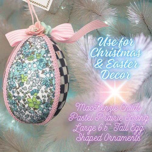 Mackenzie Childs Courtly Check Prairie Egg Ornament Blue Pastel Floral ...