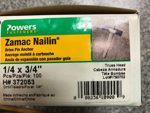 Zamac Nailin Power Fastener 1/4" x 3/4" 100 pc #37253 New Box | eBay