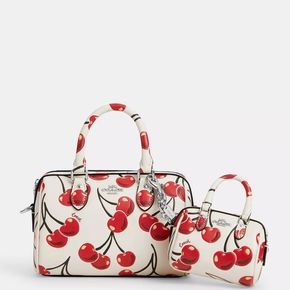 Coach Rowan MINI Rowan Bag Charm Cherry Print Silver/Chalk Multi NWT | eBay