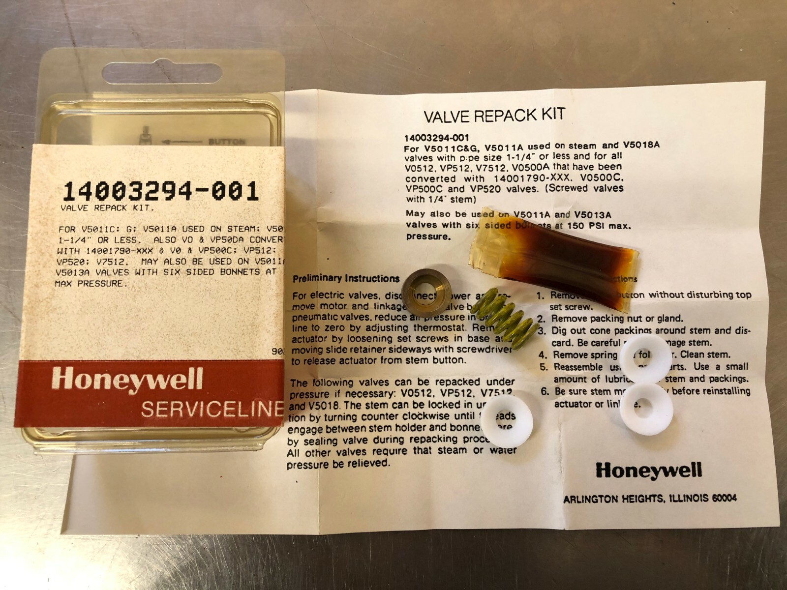 Honeywell 14003294-001 Valve Repack Kit for V501C V501A 1.25" or less ...