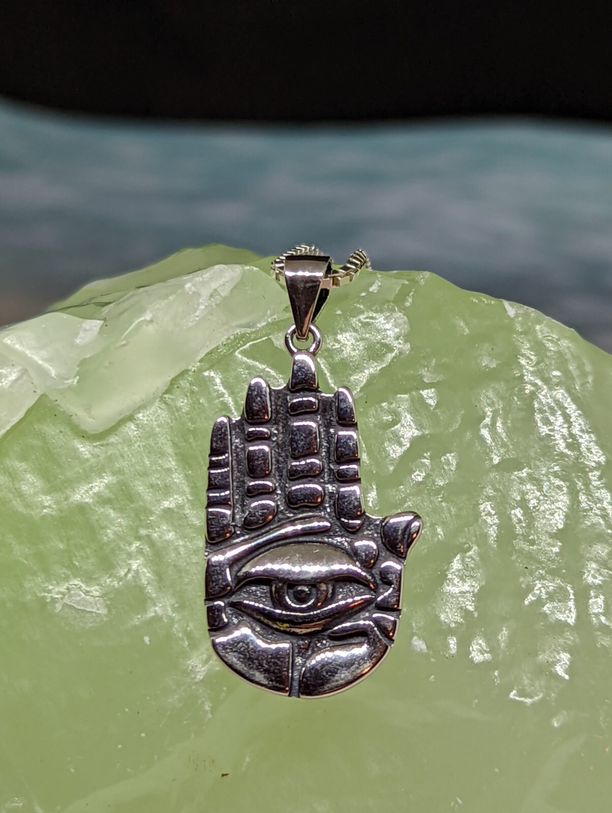 Sterling Silver Hamsa Hand with Evil Eye Necklace with Italian Box ...