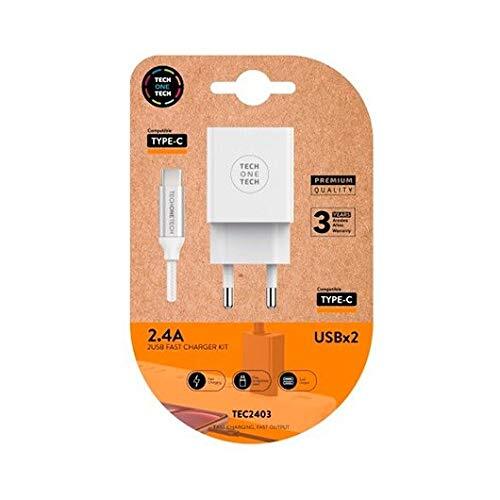 TECH ONE TECH Dual Charger + Tech One Tech USB-C Cable, White ...