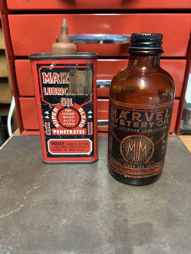 Marvel Mystery Oil 4oz Glass Bottle 5" high RARE & 4oz Lube Oil Can | eBay