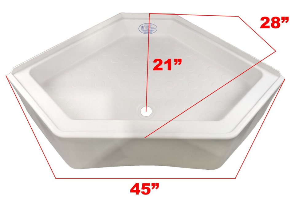 RV Corner Shower Pan 32" White Center Drain Camper Bath Room Neo Angle ...