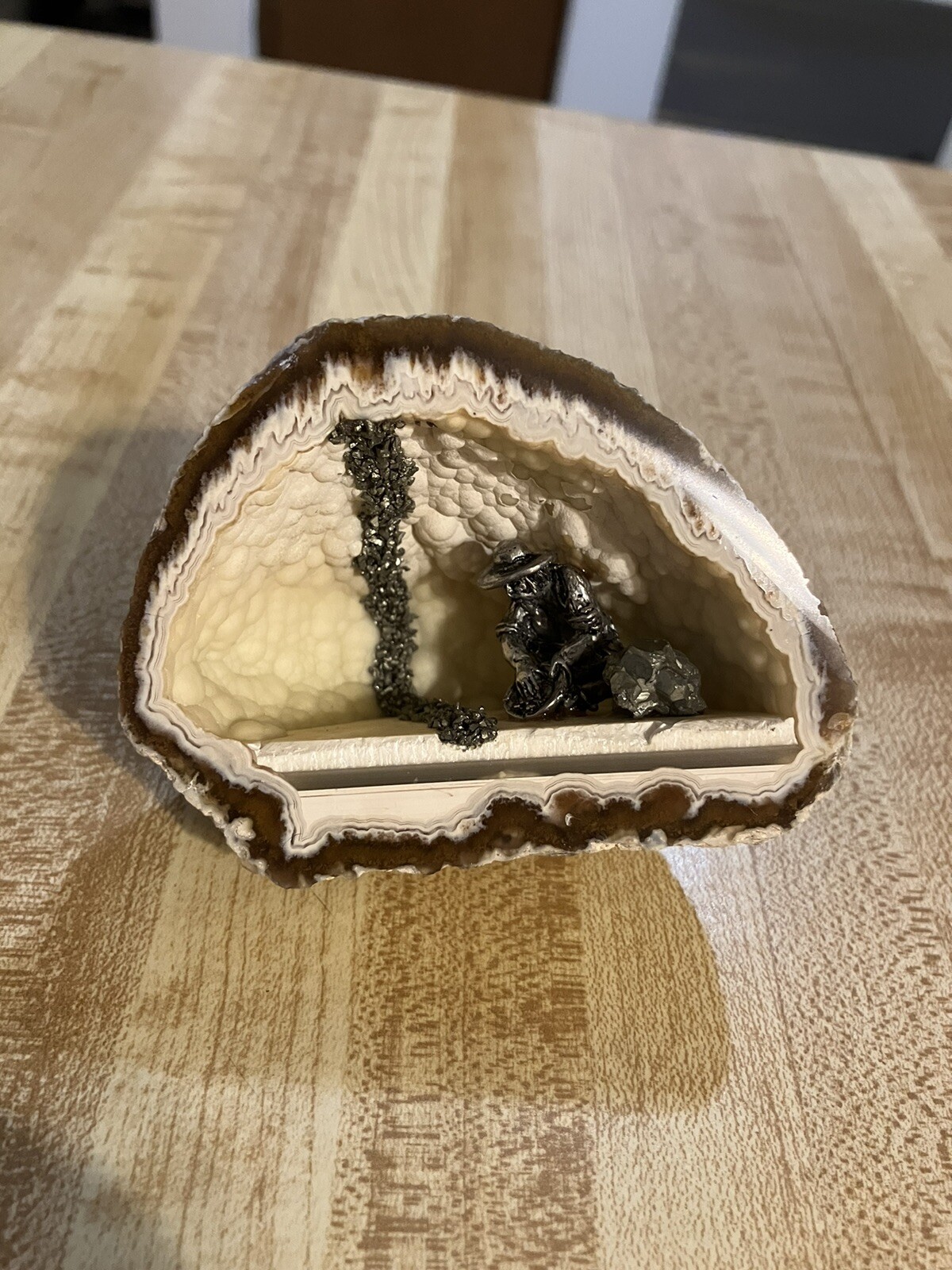 Geode With Prospector Mining Silver Handmade Art 3-1/2” Wide & 2-1/2 ...