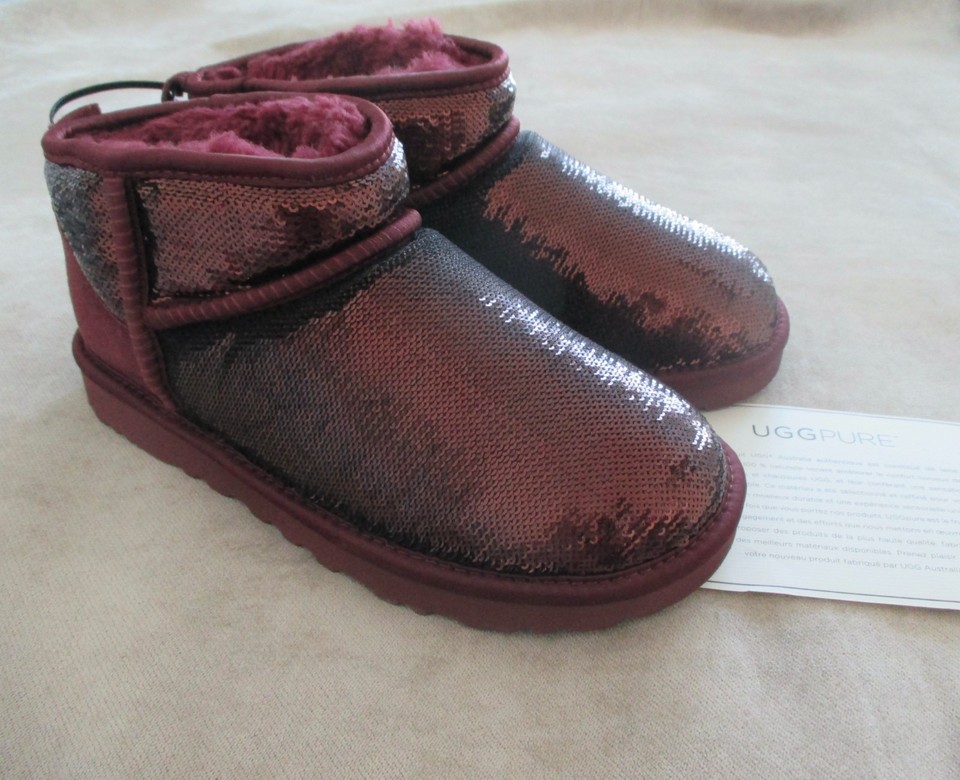 NEW UGG Classic Ultra Mini Mirror Ball Boots Womens Size 6 Wild Grape ...
