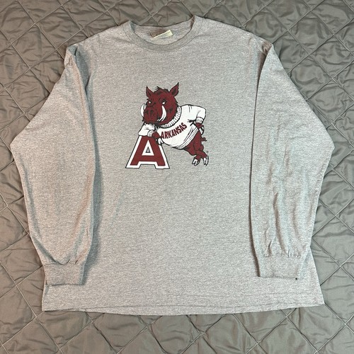 VINTAGE Arkansas Razorbacks Shirt Mens 2XL Gray Red Basketball Retro ...