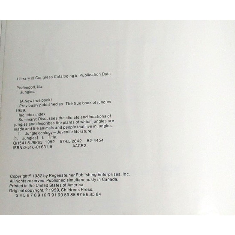 Jungles by Illa Podendorf 1982 A New True Book Science Series Animals ...