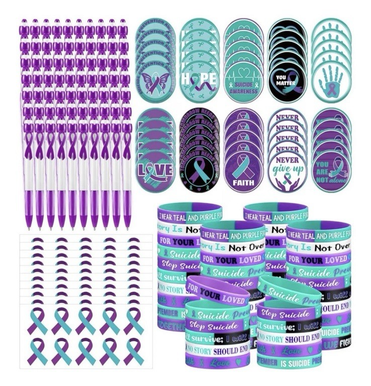 400 Pcs/100 Sets Suicide Prevention Awareness Kit Include Purple Ribbon ...