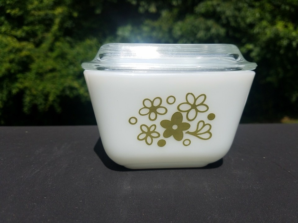 Vintage PYREX Spring Blossom Green Crazy Daisy Refrigerator Dish 501 NO ...