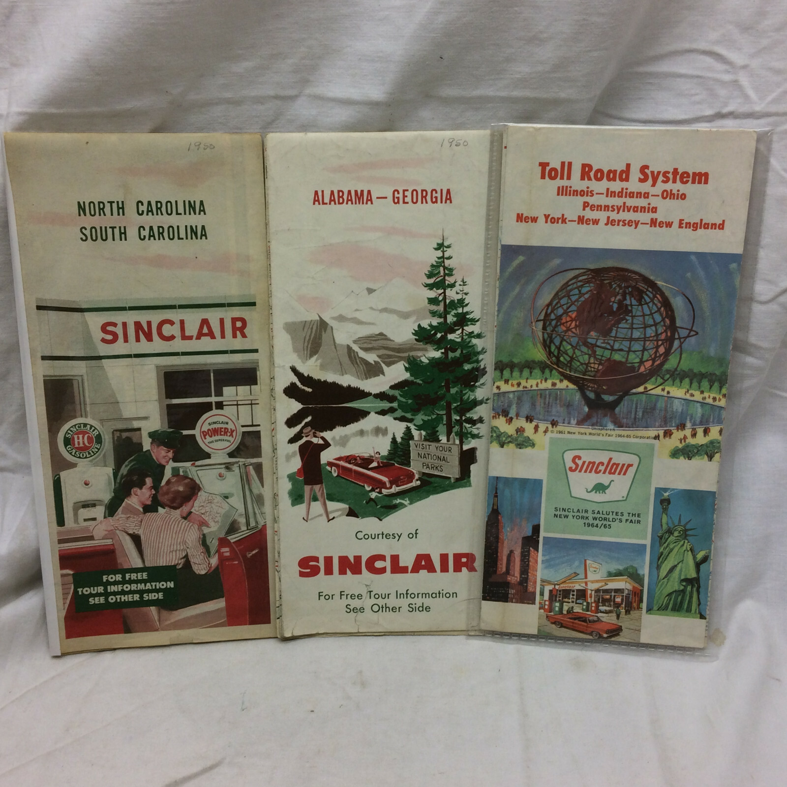 3 Vintage Sinclair Maps 1 Toll Roads 1 N. & S. Carolina 1 Alabama-GA | eBay