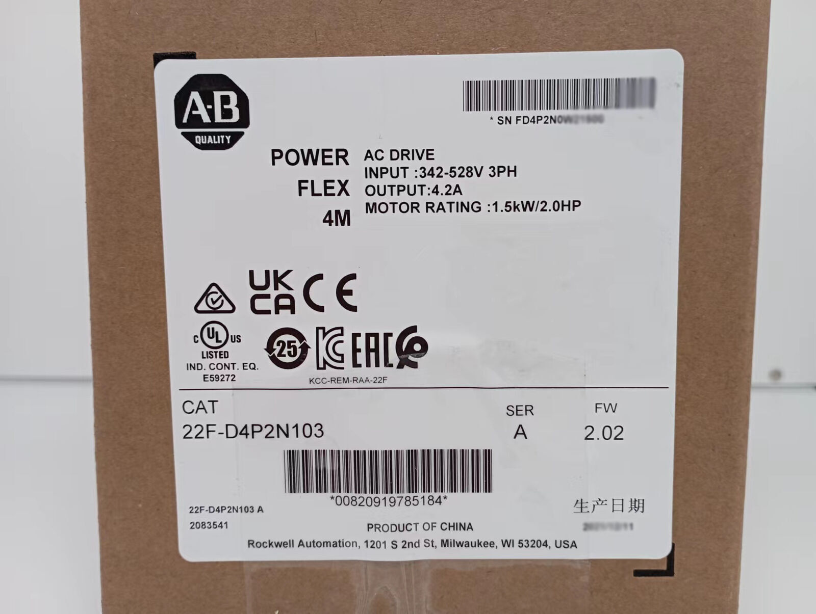 NEW 22F-D4P2N103 Allen-Bradley PowerFlex 4M 1.5 kW 2 HP AC Drive ...