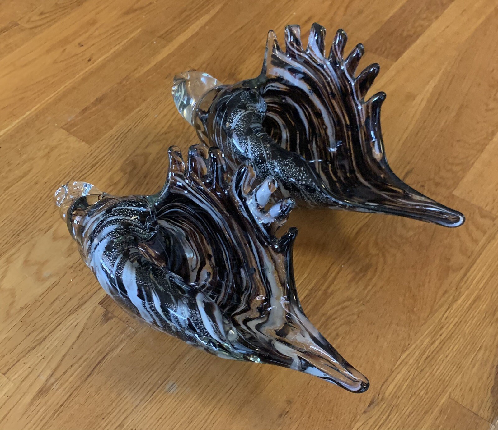 Vintage Murano Venetian Art Glass Conch Shell Bowl Sommerso Silver ...