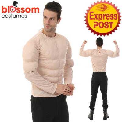 EY144 Muscle Man Suit Chest Padded Arms Shirt Beach Top Hero Strong Man ...