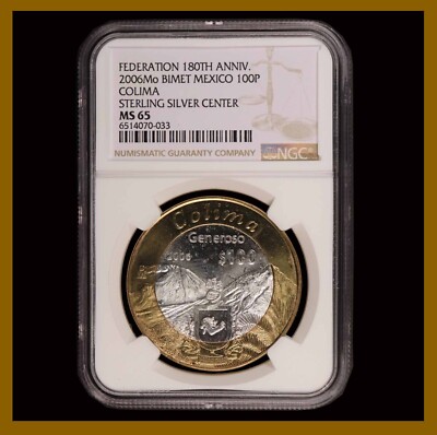 Mexico 100 Pesos Silver Center Bimetallic Coin, 2006 Comm. Colima NGC ...