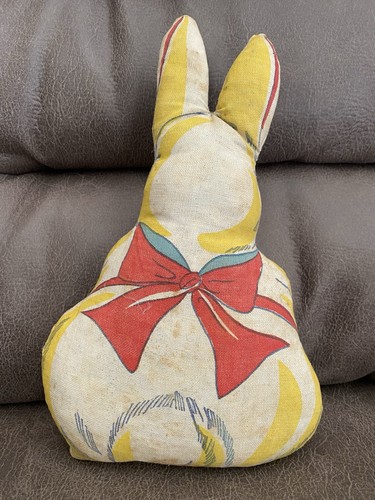 Vintage Cloth Bunny Rabbit Stuffed Plush Easter Toy Antique Feather ...