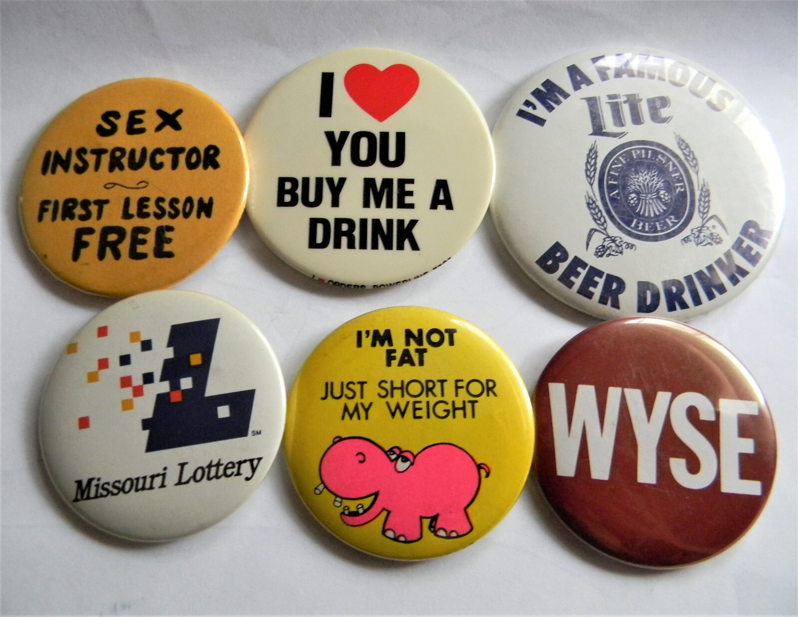 p297 Lot of Six Funny Buttons - Pins, I'm Not Fat, Just short for my ...