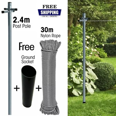 2.4m Galvanized Washing Line Post Pole Heavy Duty Clothes Support With ...