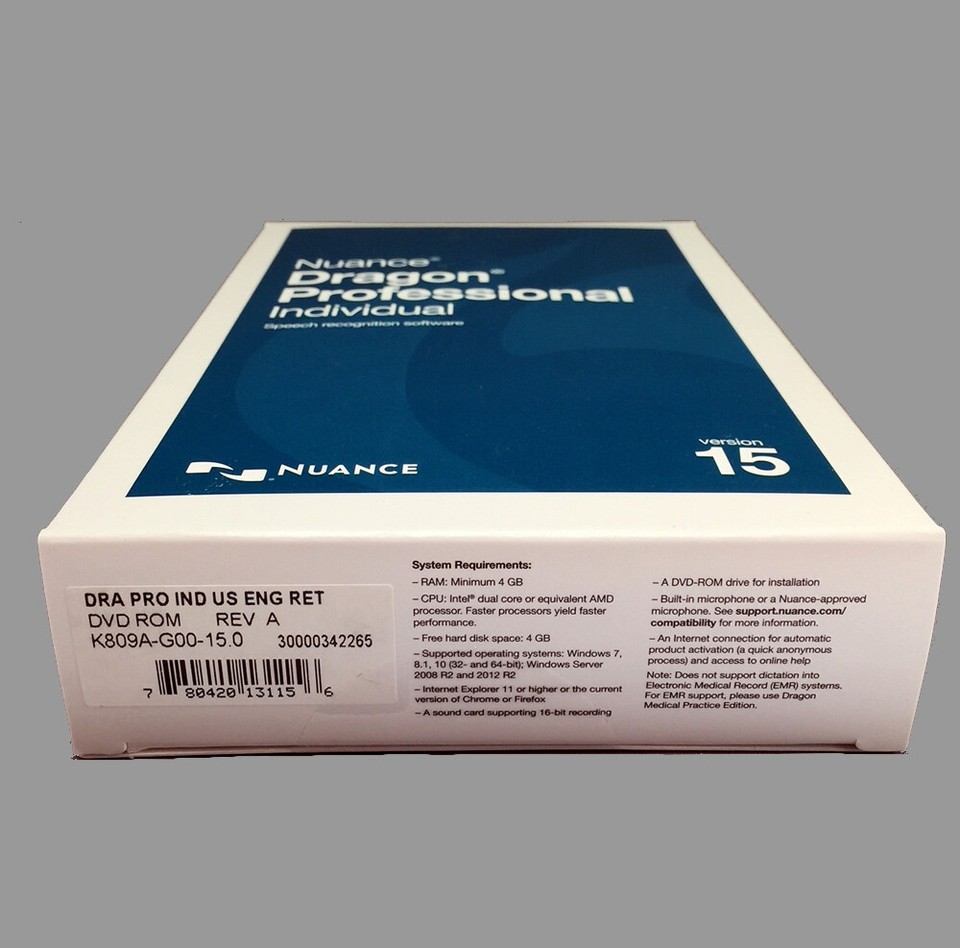 Nuance Dragon Professional Individual 15 - New Retail Box, K809A-G00-15.0 780420131156| eBay