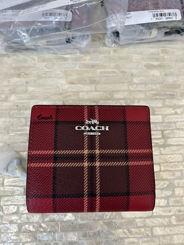 Coach Snap Wallet With Tartan Plaid Print Silver/Red/Black Multi | eBay