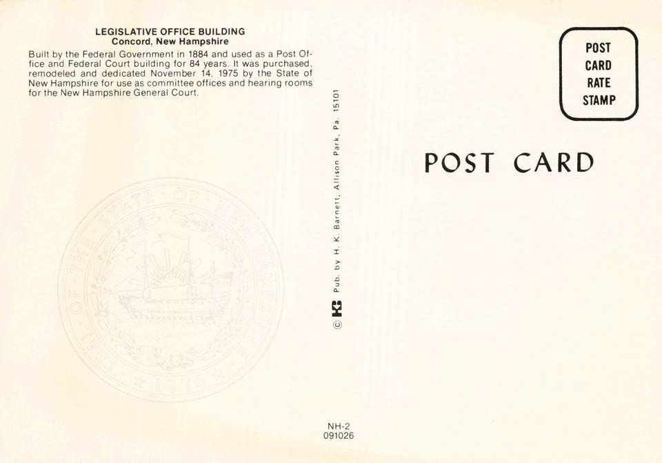 Concord New Hampshire Legislative Office Building Vintage Postcard ...