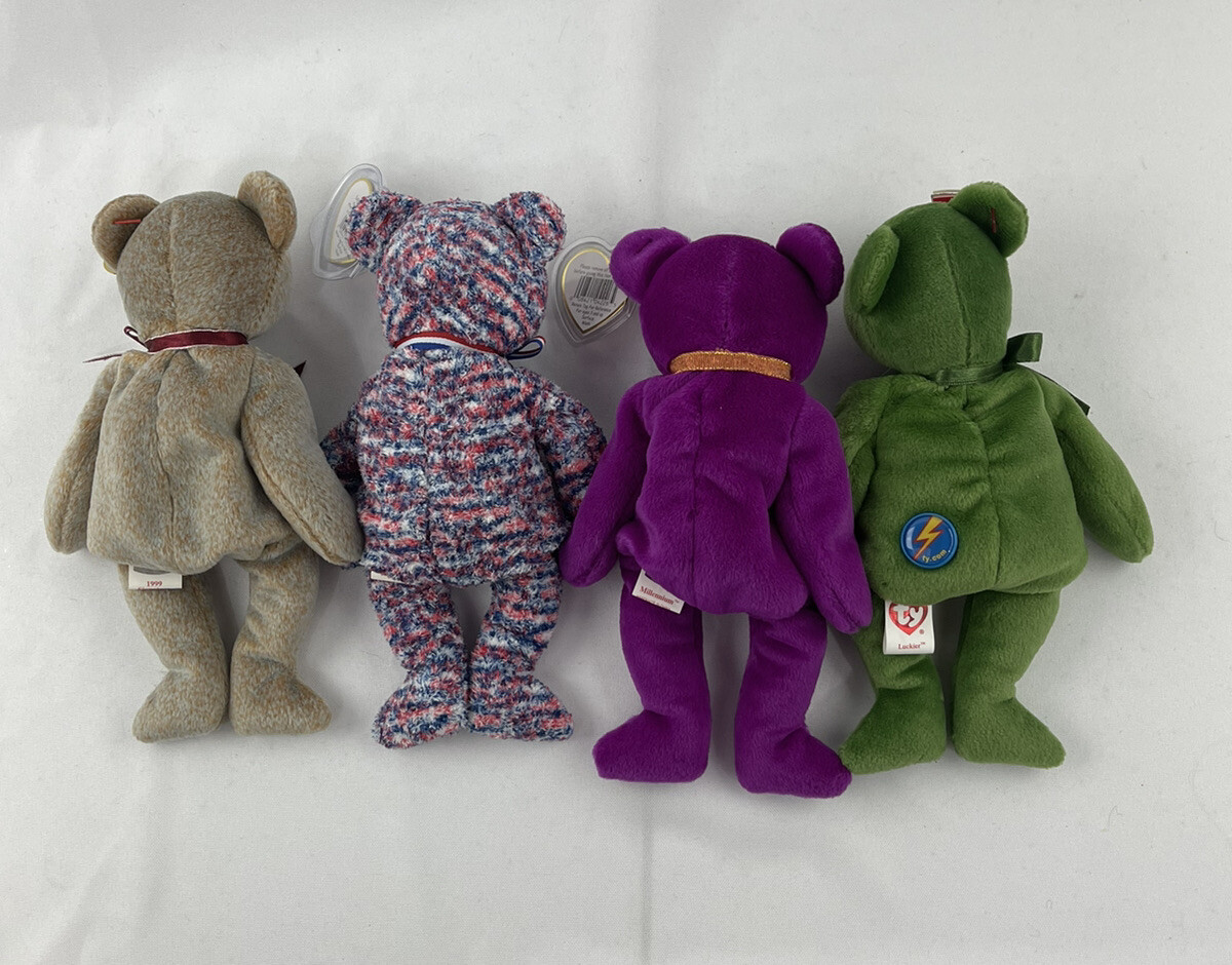 TY Beanie Babies Bear Lot Of 4 Luckier, Millennium, 1999 Signature Bear ...