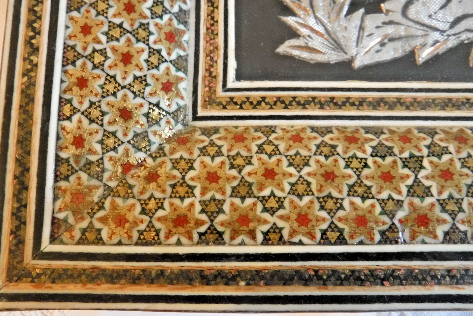 PERSIAN SILVER & COPPER PICTURE DEER 10"/26cm X 8"/21cm KHATAM KARI ...