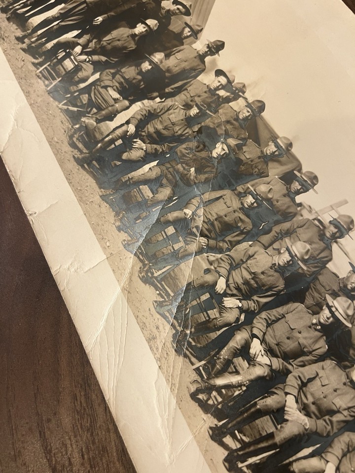 Antique Panoramic Photograph Military Men in Uniform Barracks B&W Photo ...