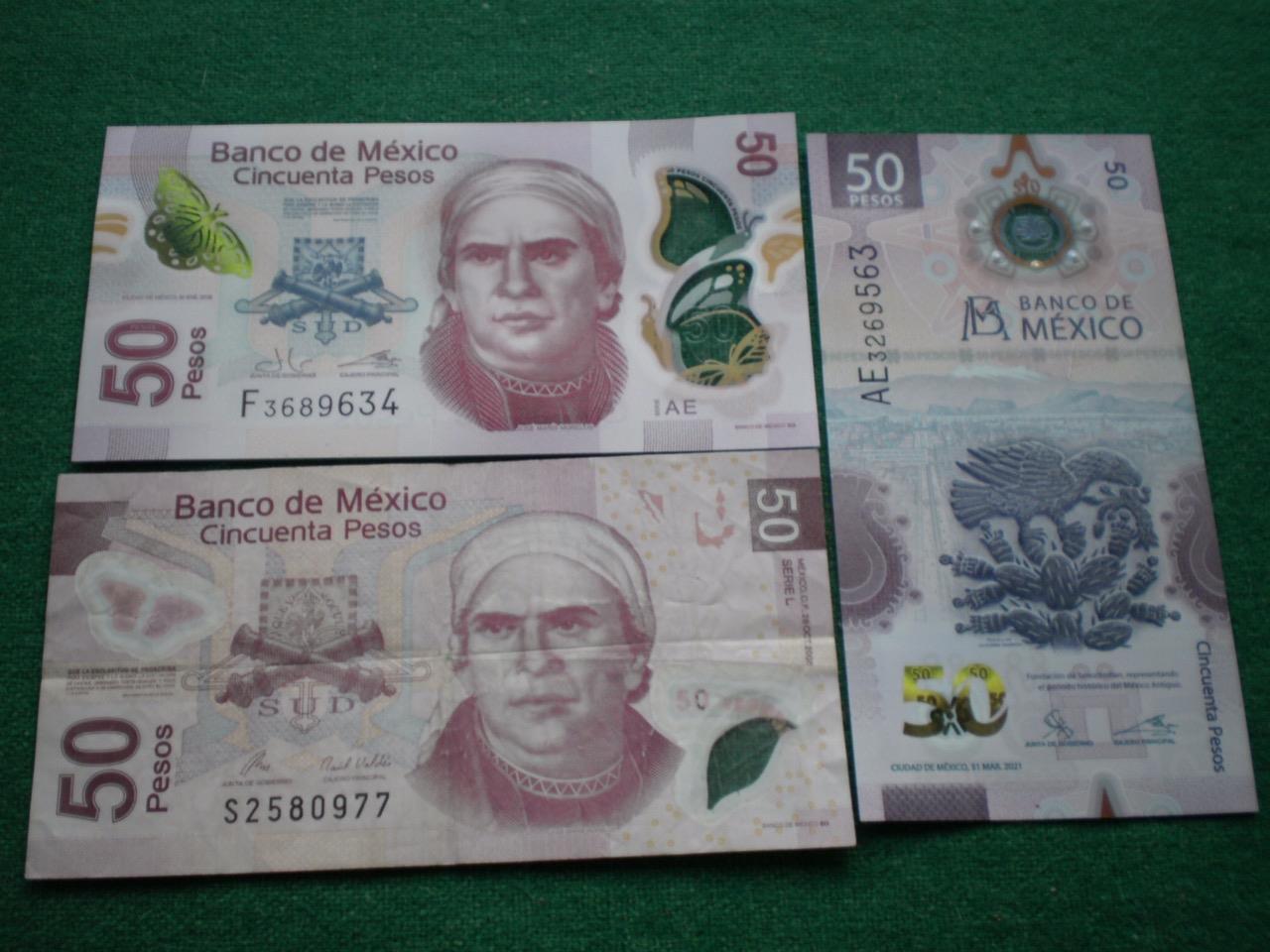México 50 pesos 3 notes 3 Dif types polymer 2 UNC | eBay