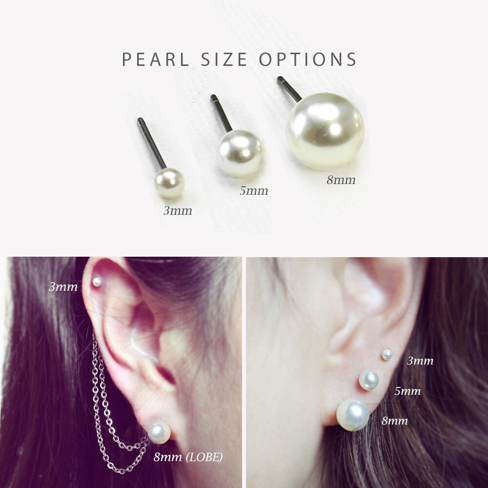 Pearl helix to lobe chain earring, 20g dangle chain earring, pearl ...