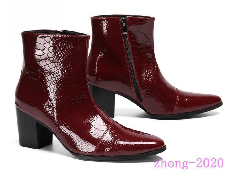 Fashion Mens Ankle Boots Block High Heels Leather Lace Up Work Dress ...
