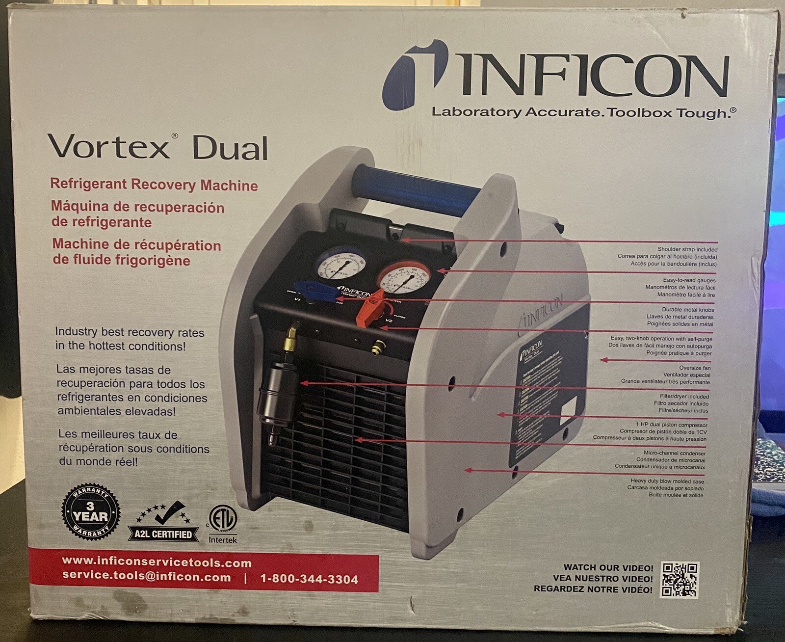 INFICON 714202G1 120V 1HP Vortex Dual Refrigerant Recovery Machine for ...