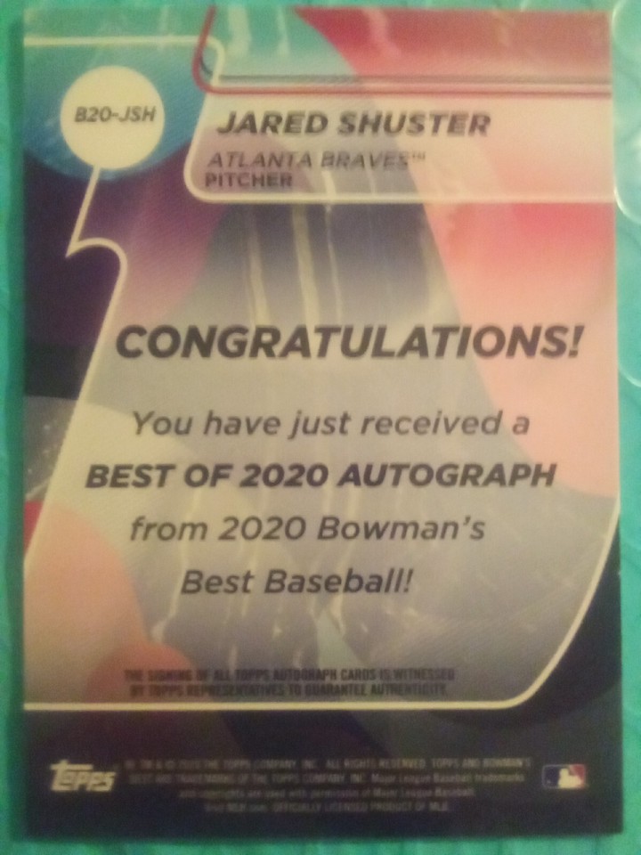 2020 Topps Certified Bowman's Best Jared Shuster Rookie On Card ...
