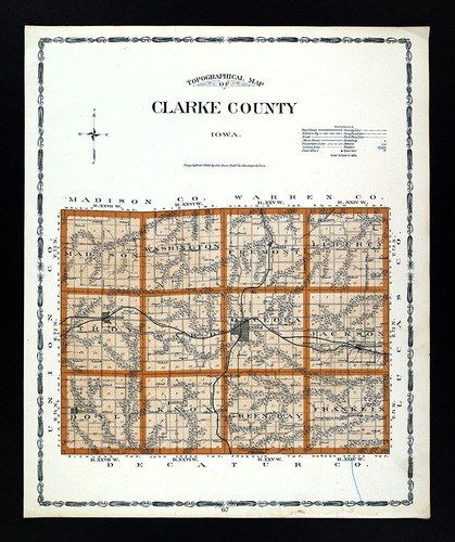1904 Huebinger Iowa Map Clarke County Osceola Woodburn Murray Lacelle ...